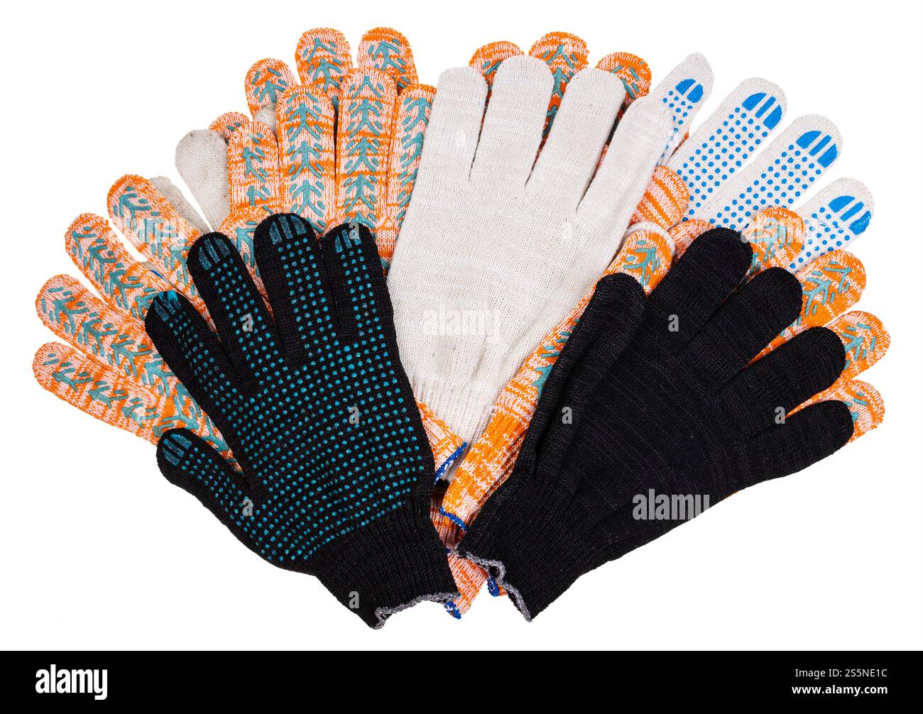 many various cotton work gloves isolated on white background Stock ...