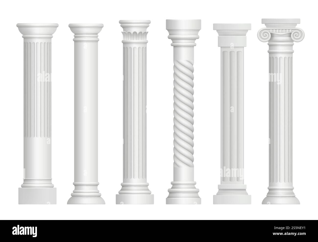 Antique pillars. Greek historical rome classic columns vector realistic illustrations. Greece ...
