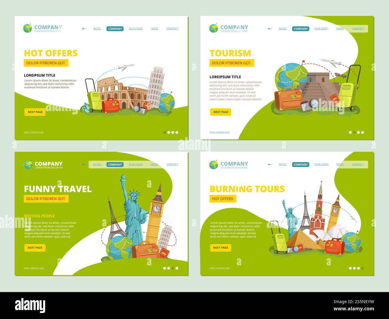 Travel landing pages. Historical landmarks points of interests for ...
