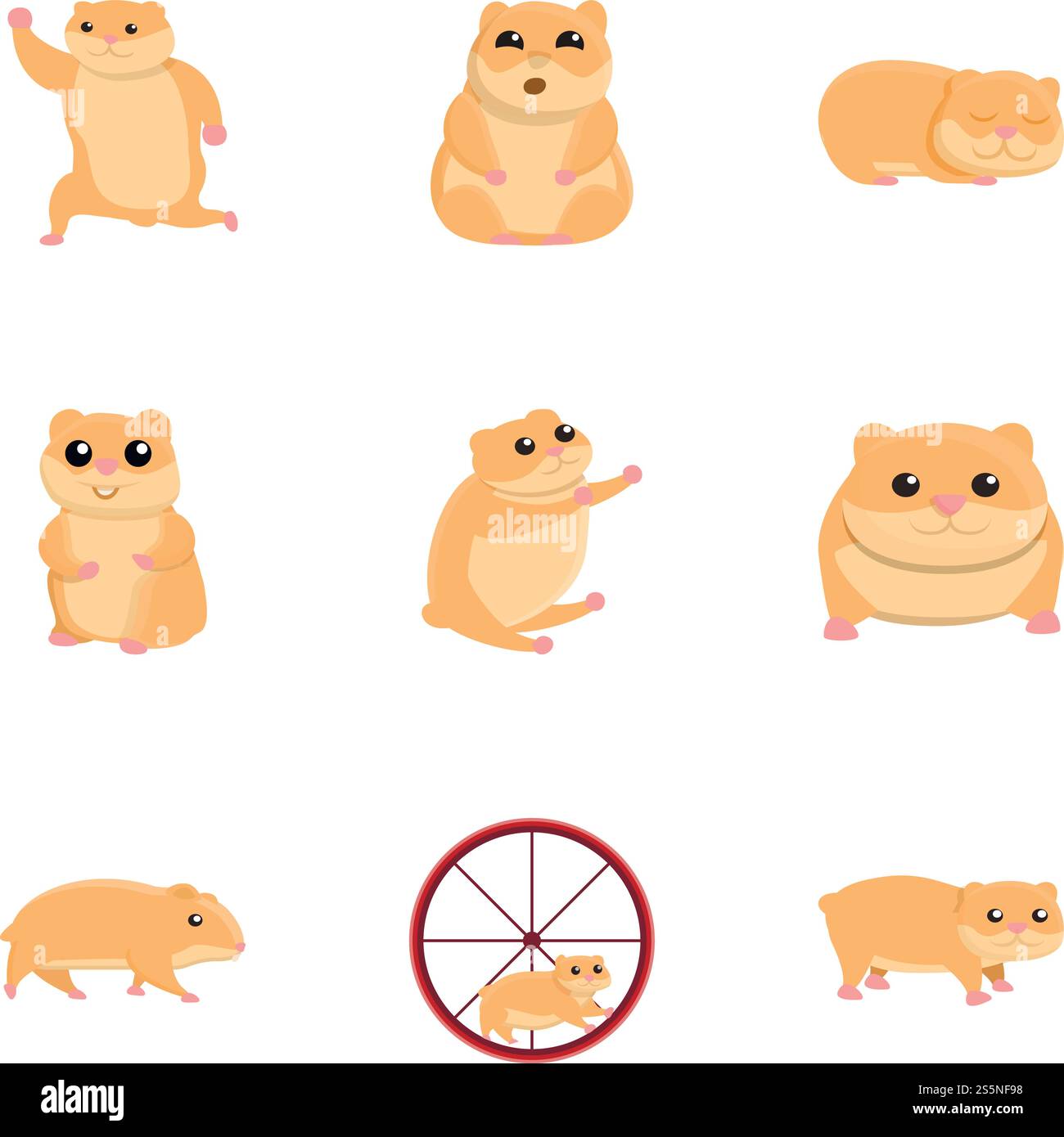 Funny hamster icon set. Cartoon set of 9 funny hamster vector icons for ...