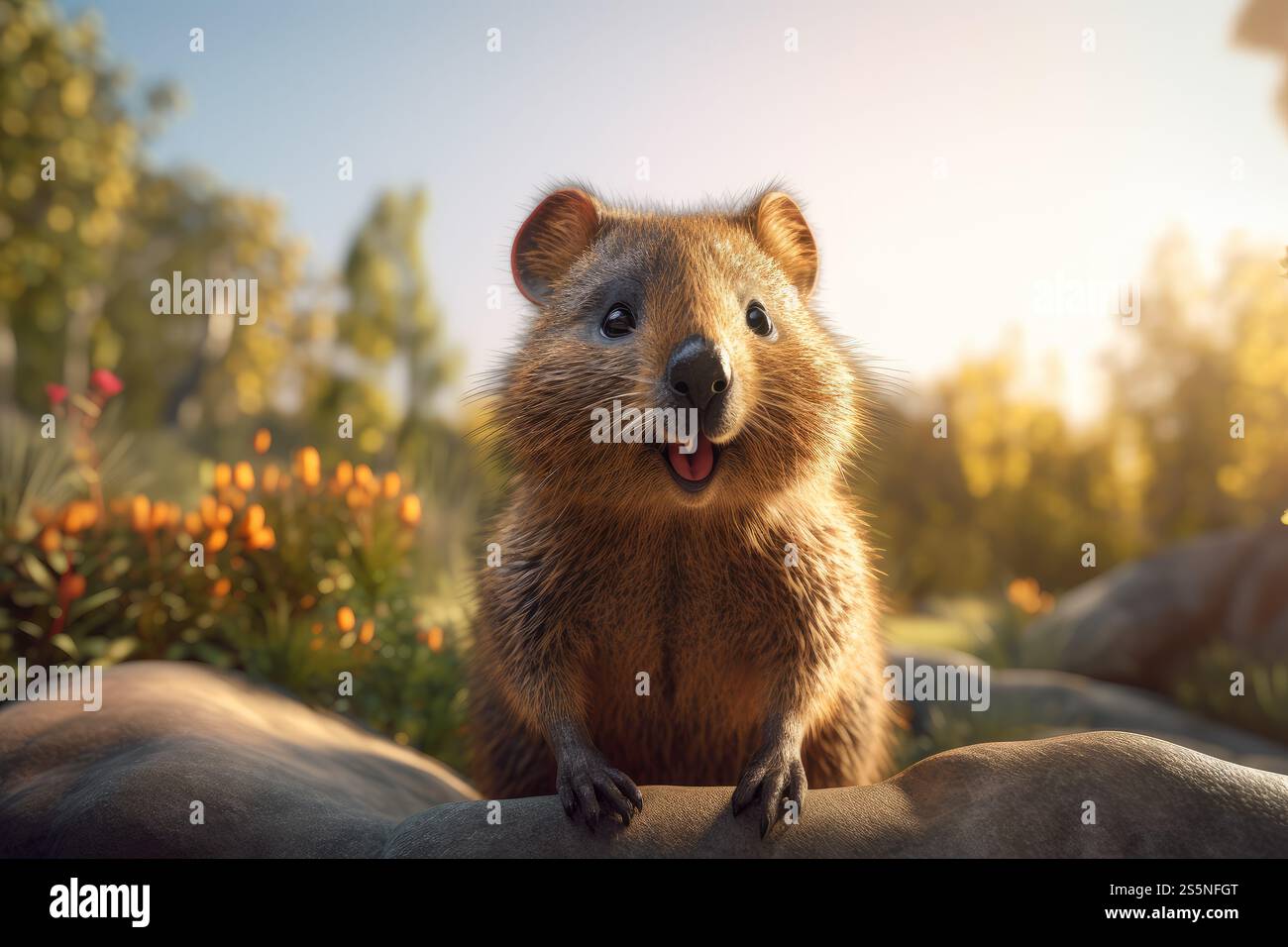 Cute smiling quokka animal. Zoo fauna. Generate AI Stock Photo - Alamy