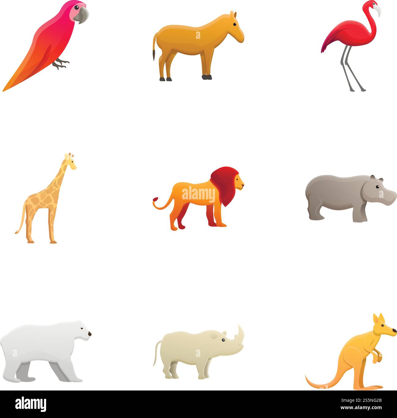Tropical animals icon set. Cartoon set of 9 tropical animals vector ...