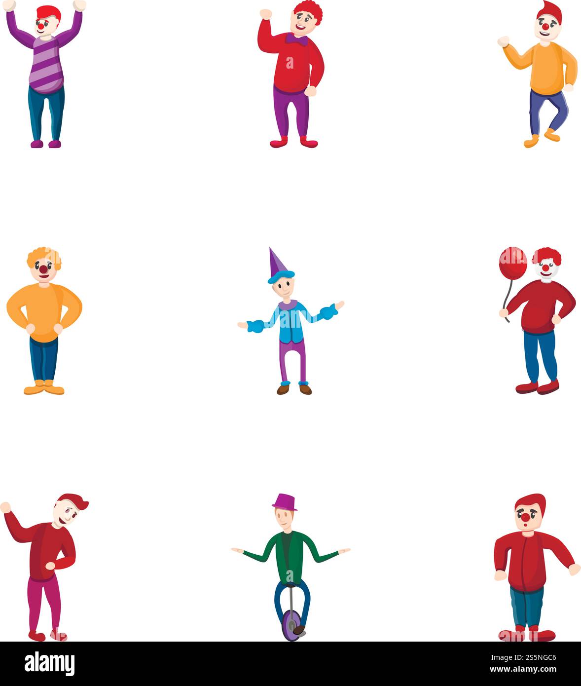 Amusement clown icon set. Cartoon set of 9 amusement clown vector icons ...
