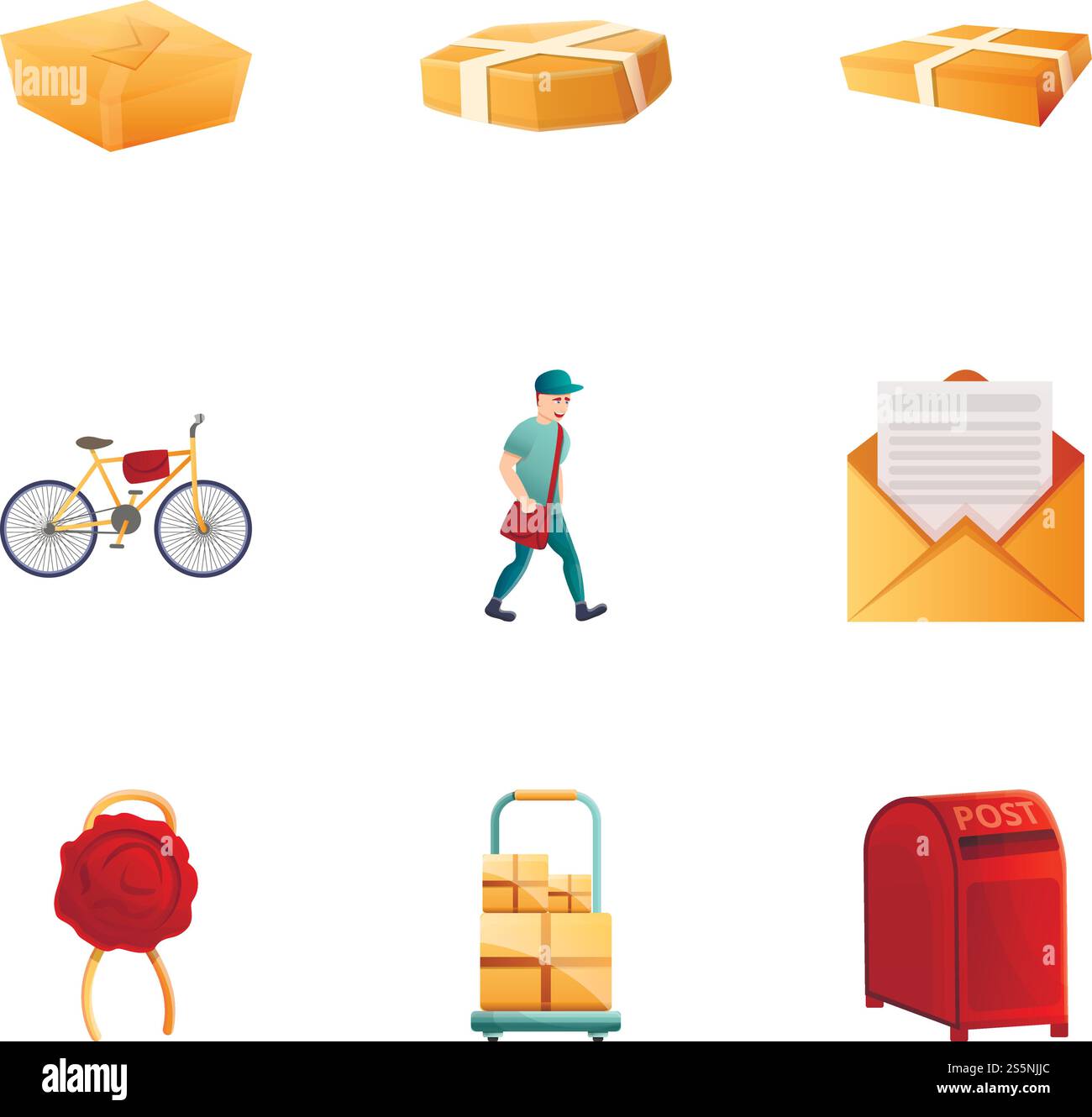 Postal service icon set. Cartoon set of 9 postal service vector icons ...