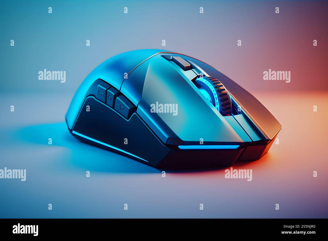 Futuristic custom PC mouse concept with glowing blue tones. Neural ...