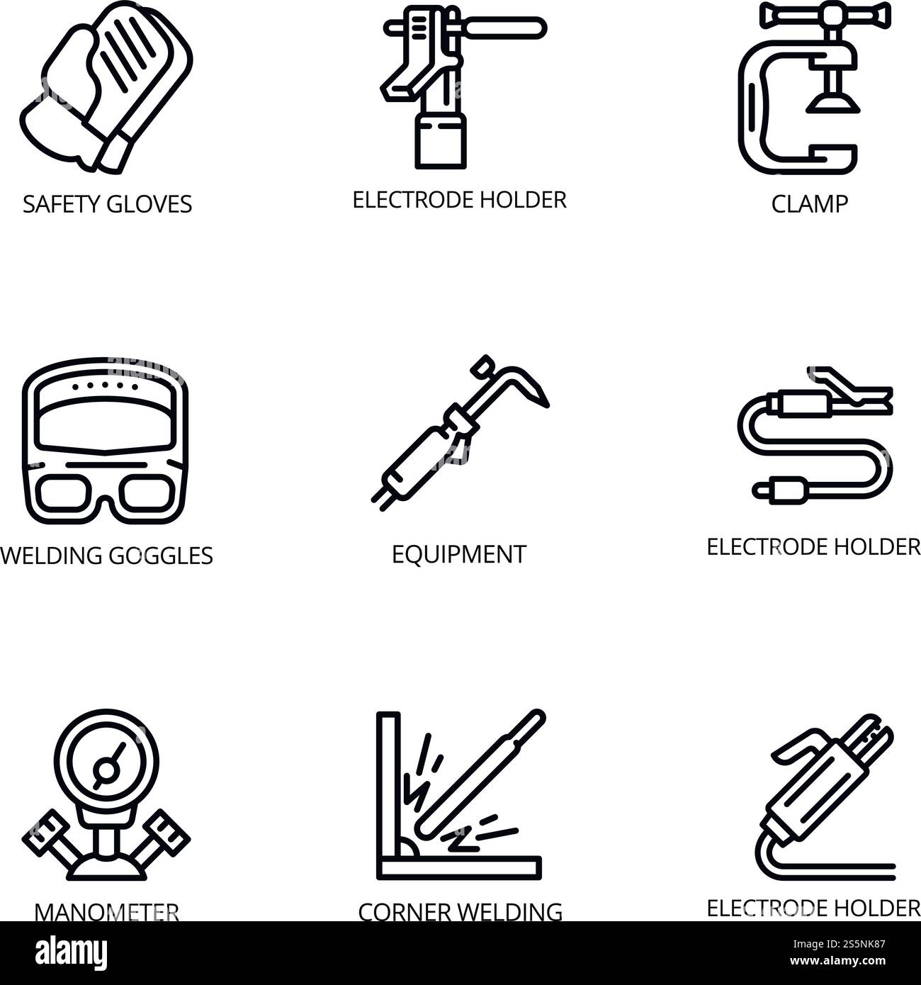Welding industry icon set. Outline set of 9 welding industry vector ...