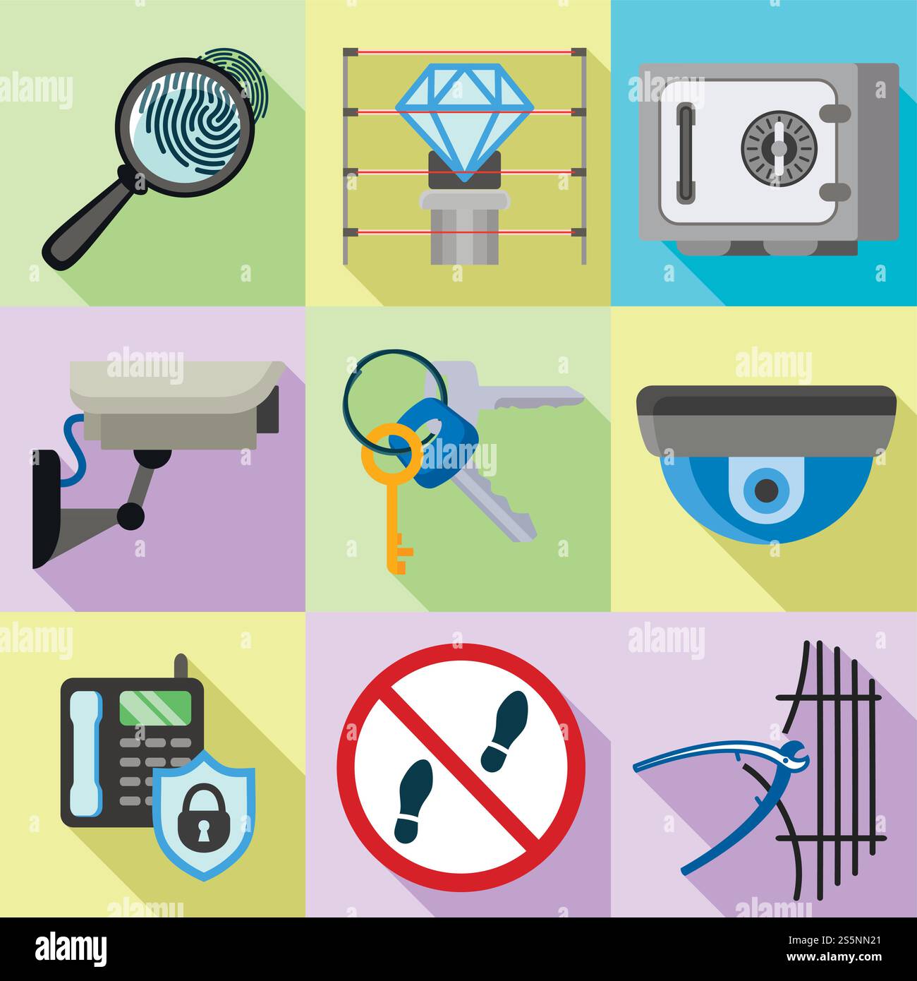 Modern digital security icon set. Flat set of 9 modern digital security ...