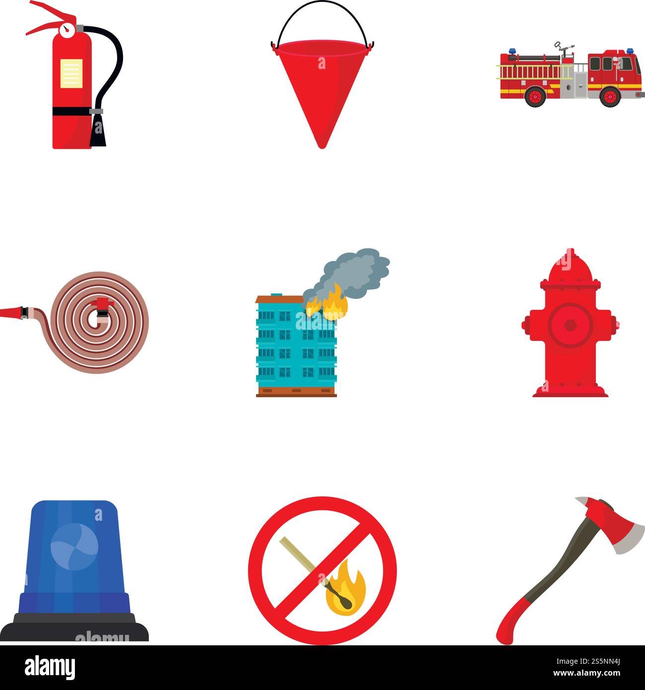 Firefighter job icon set. Flat set of 9 firefighter job vector icons ...