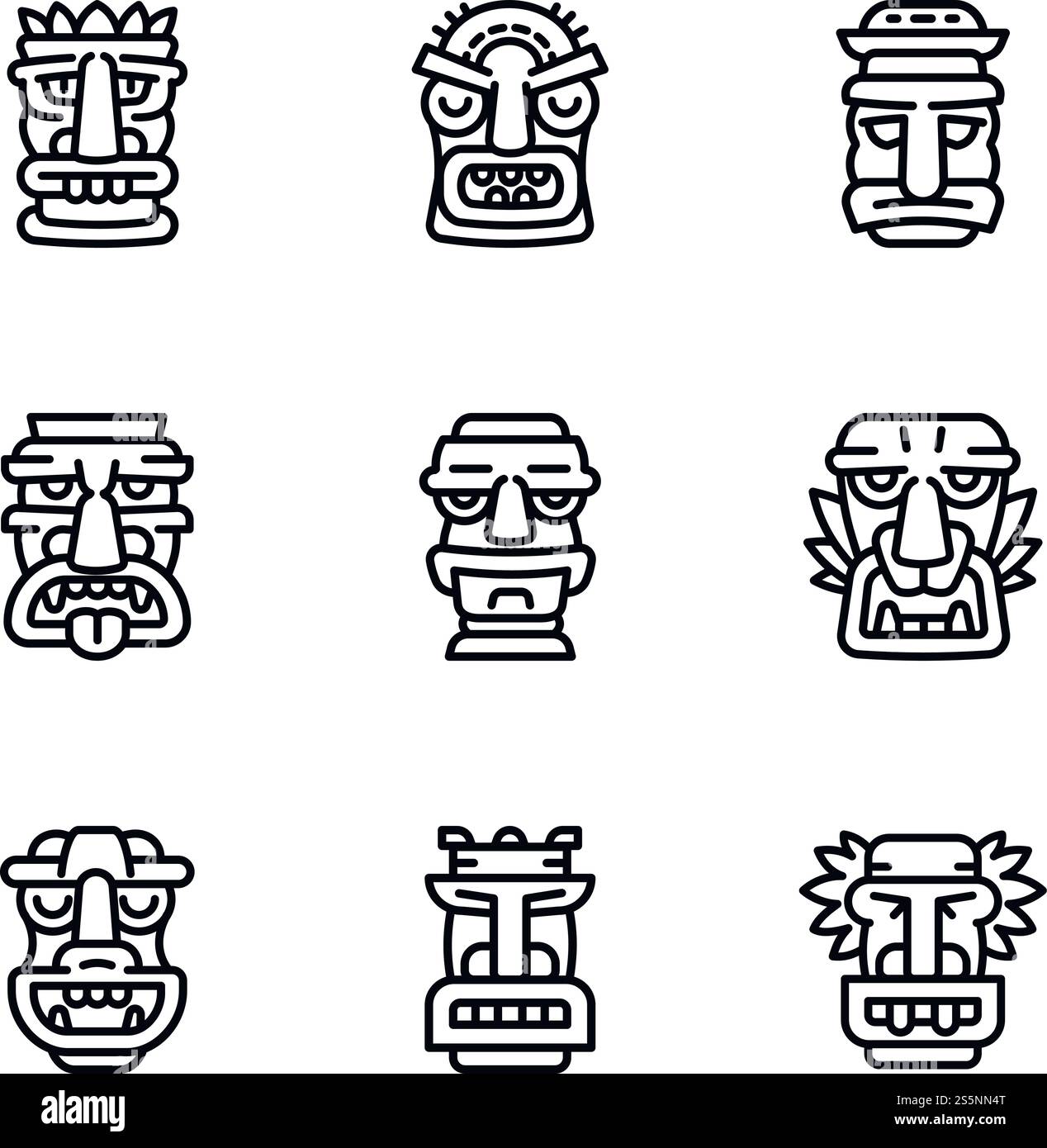 Tribal idol icon set. Outline set of 9 tribal idol vector icons for web ...