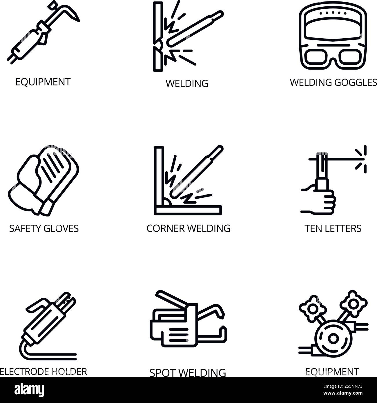 Welding tools icon set. Outline set of 9 welding tools vector icons for ...
