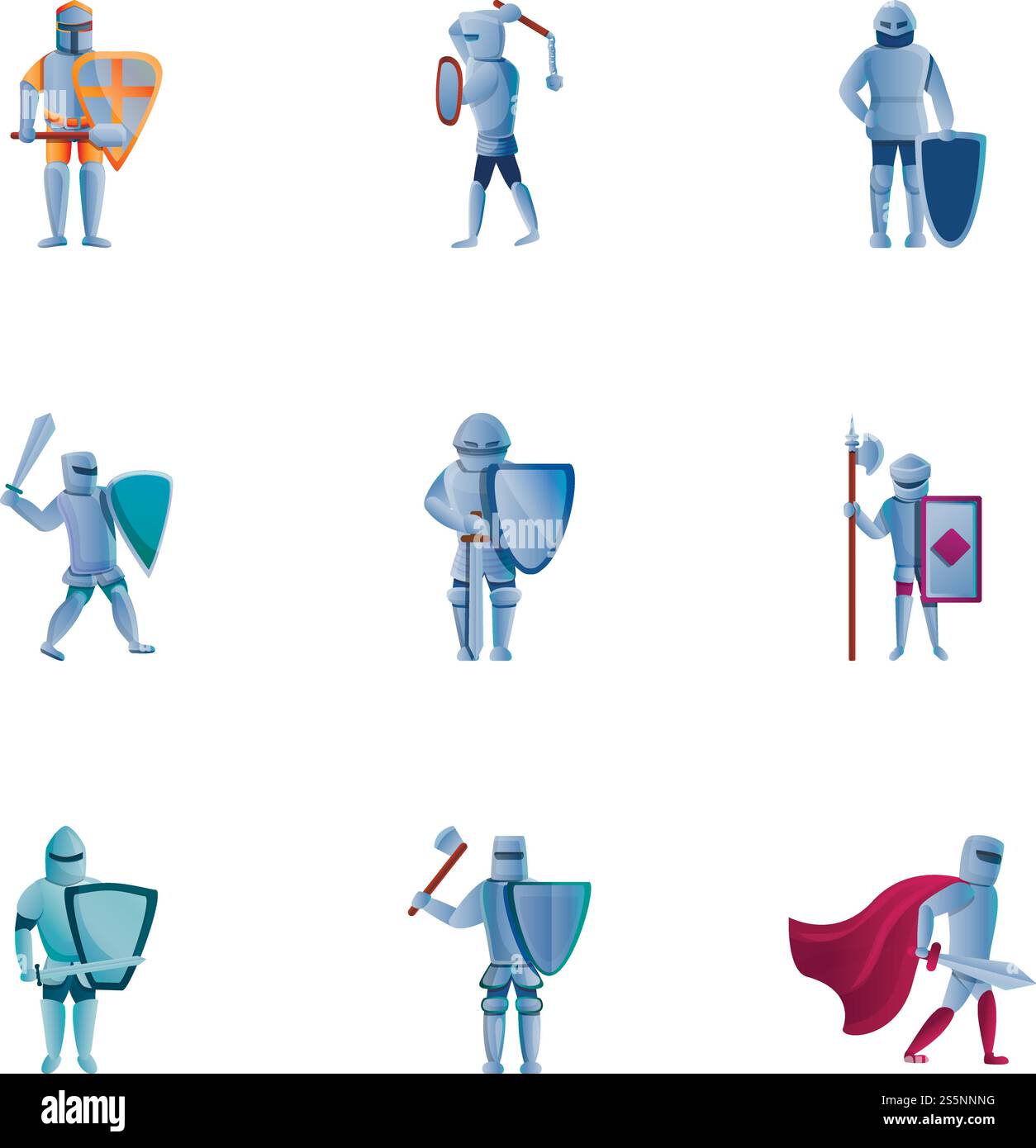Royal knights icon set. Cartoon set of 9 royal knights vector icons for ...