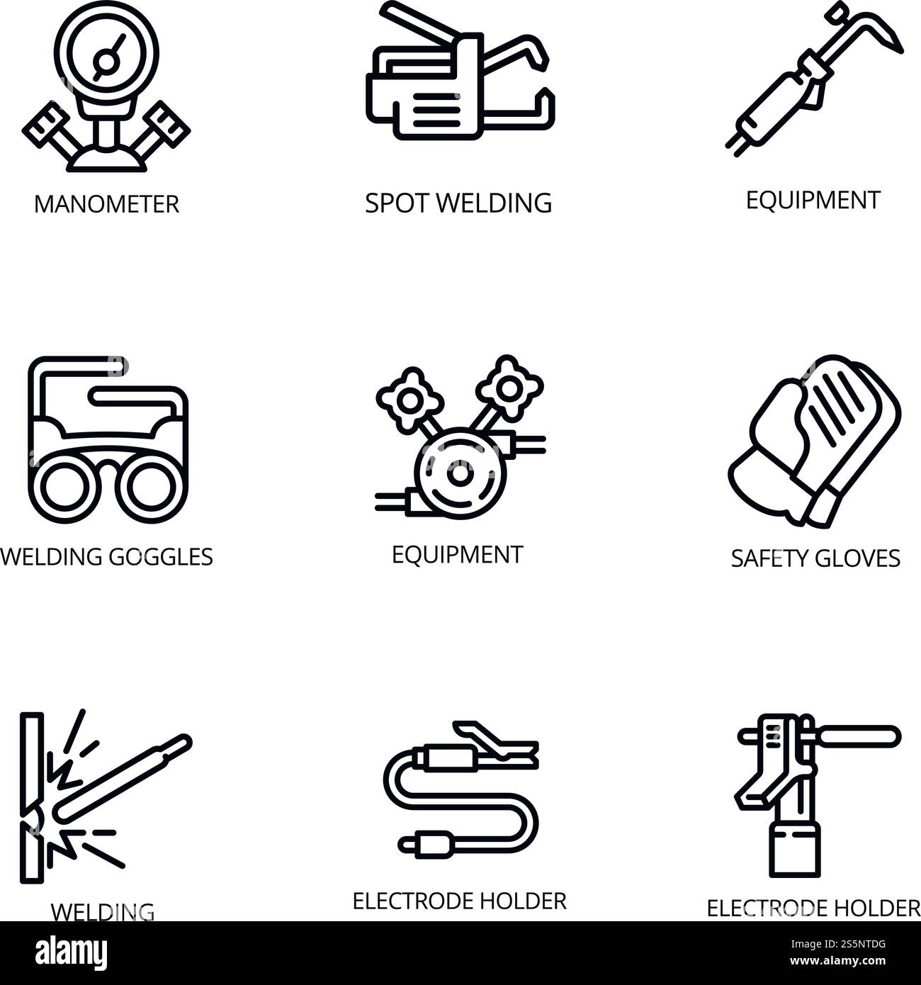 Welder tools icon set. Outline set of 9 welder tools vector icons for ...