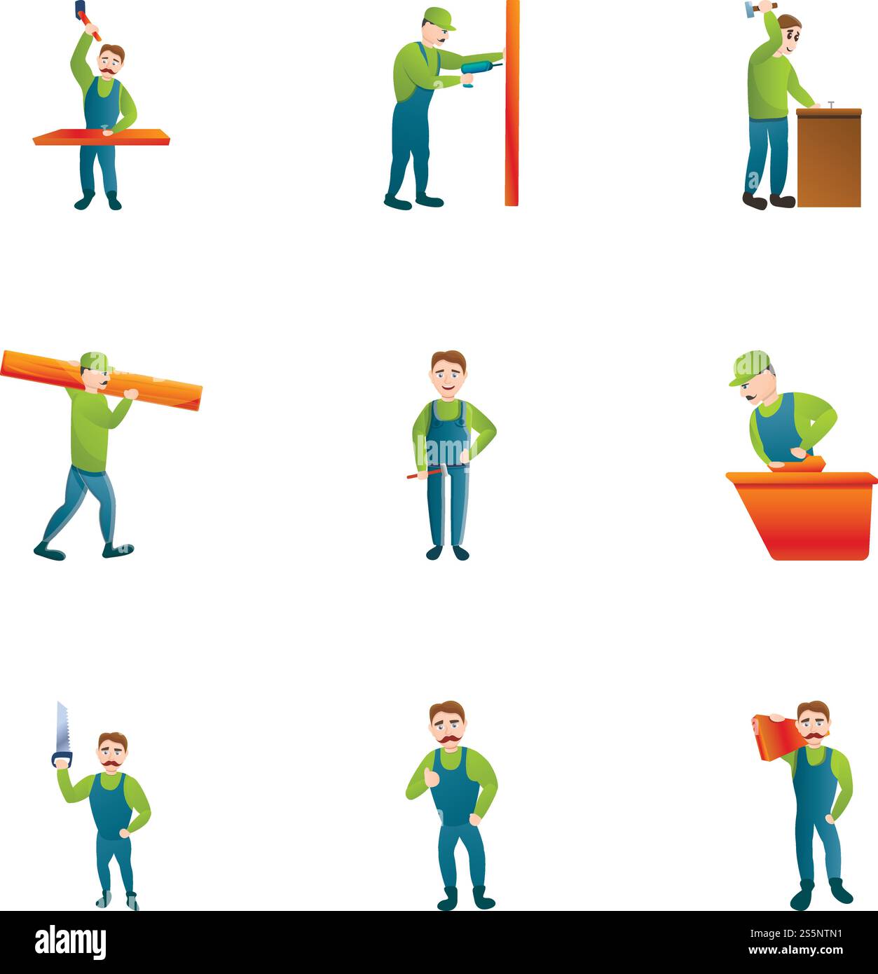 Modern carpenter icon set. Cartoon set of 9 modern carpenter vector ...