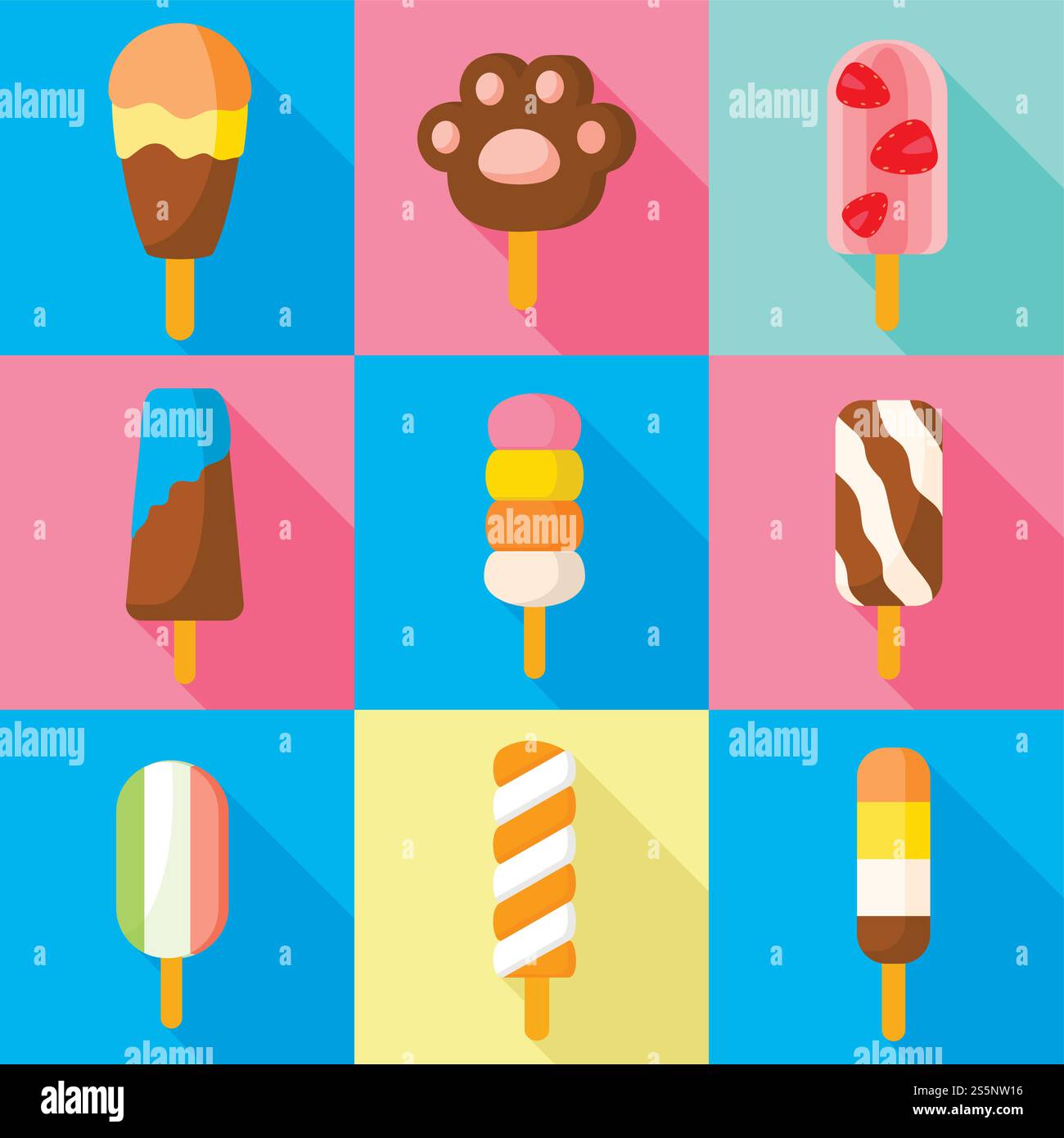 Chocolate ice cream icon set. Flat set of 9 chocolate ice cream vector ...