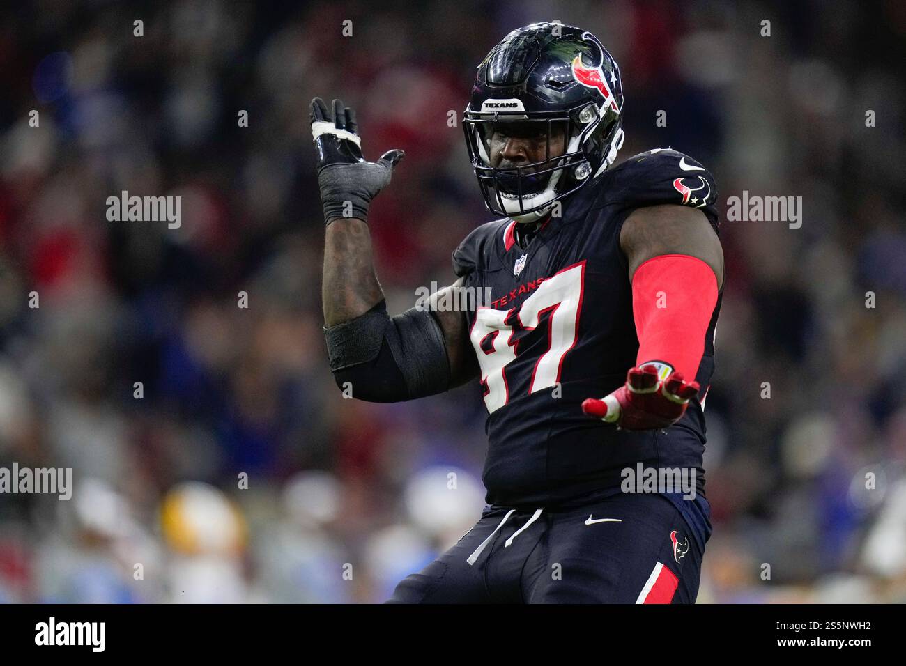 Houston Texans defensive tackle Mario Edwards Jr. (97) reacts after ...