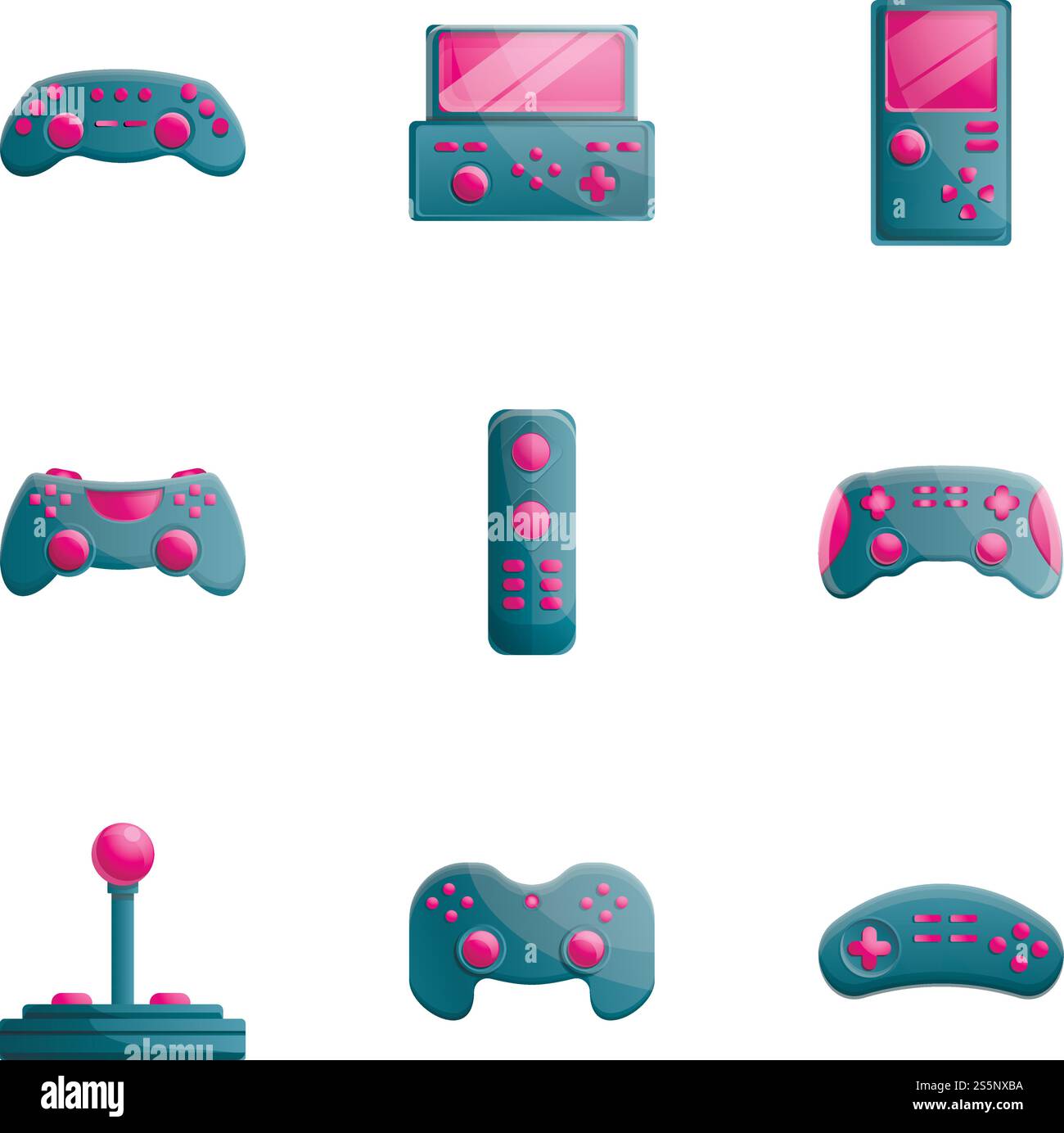 Game joystick icon set. Cartoon set of 9 game joystick vector icons for web design isolated on ...