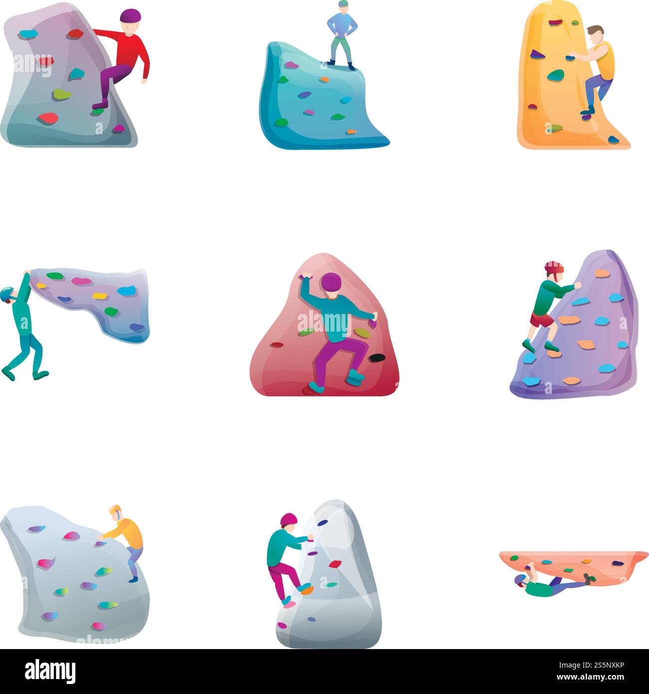 Rock climbing icon set. Cartoon set of 9 rock climbing vector icons for ...