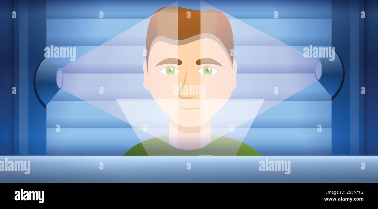 Laser face recognition concept banner. Cartoon illustration of laser ...