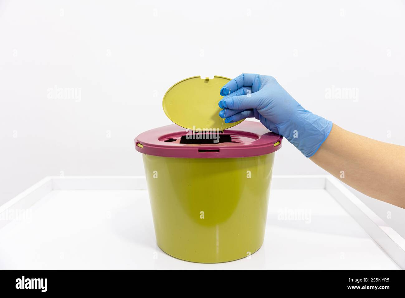 Medical garbage can. Container for hazardous waste in hospital. Throw ...