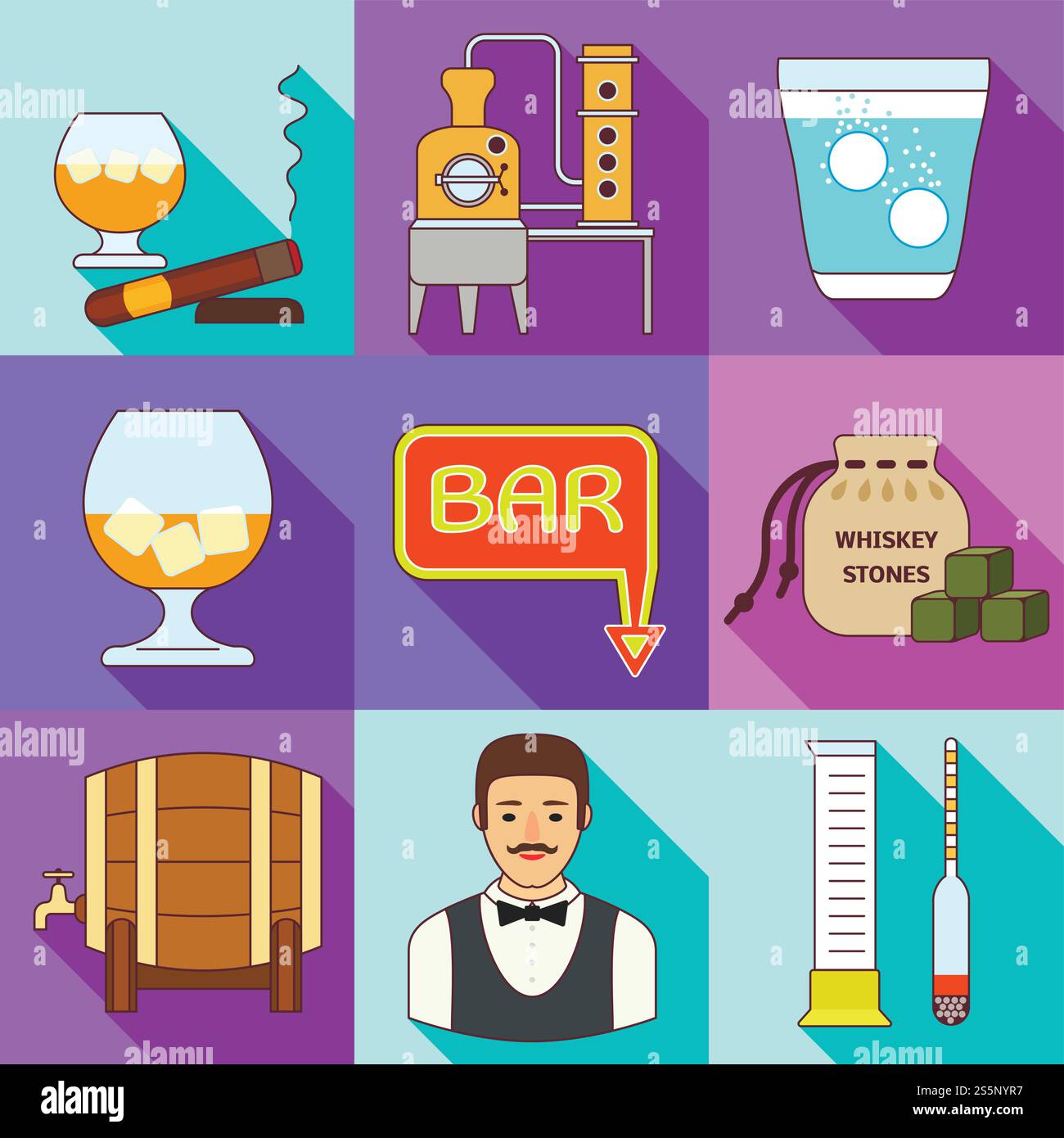 Whiskey production icon set. Flat set of 9 whiskey production vector icons for web design ...