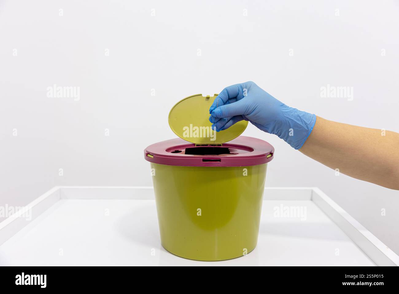 Medical garbage can. Container for hazardous waste in hospital. Throw ...