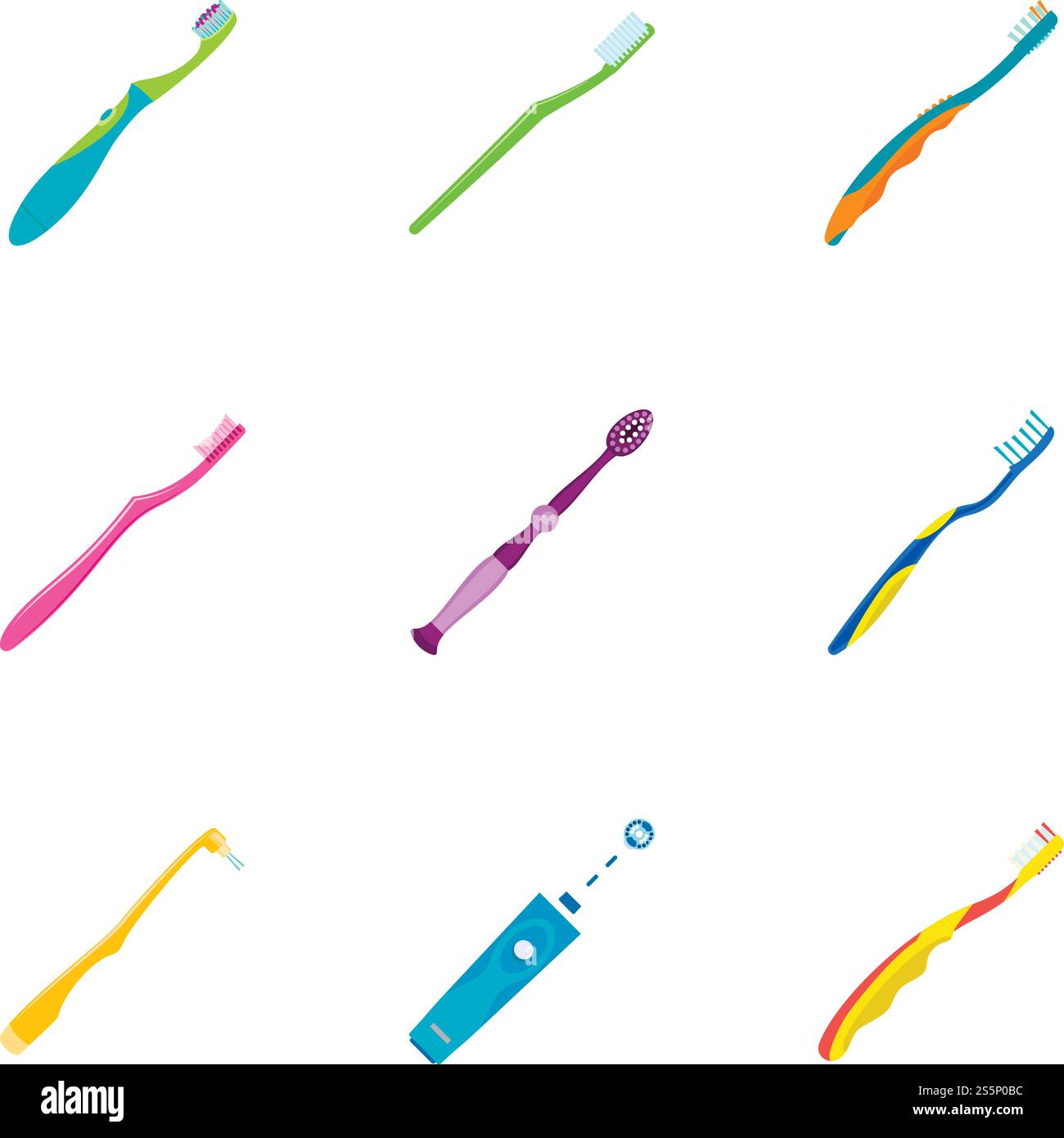 Classic toothbrush icon set. Flat set of 9 classic toothbrush vector ...