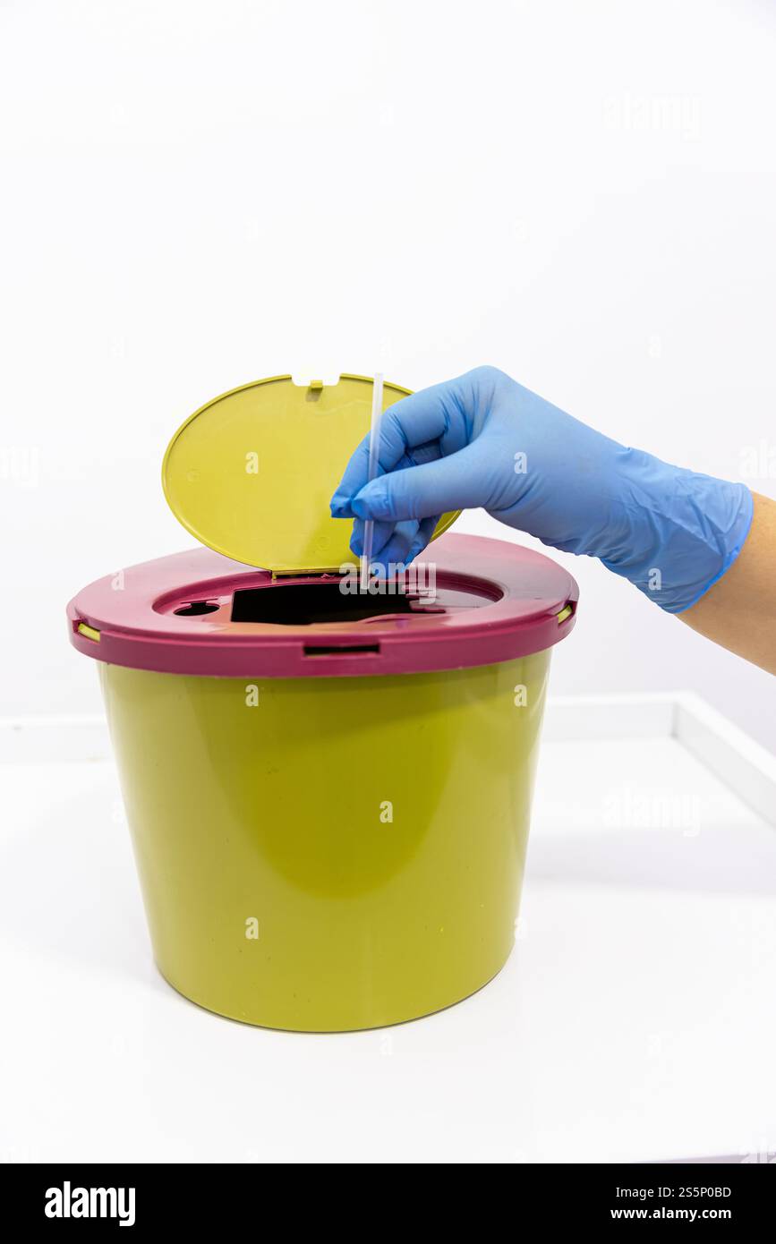 Medical garbage can. Container for hazardous waste in hospital. Throw ...