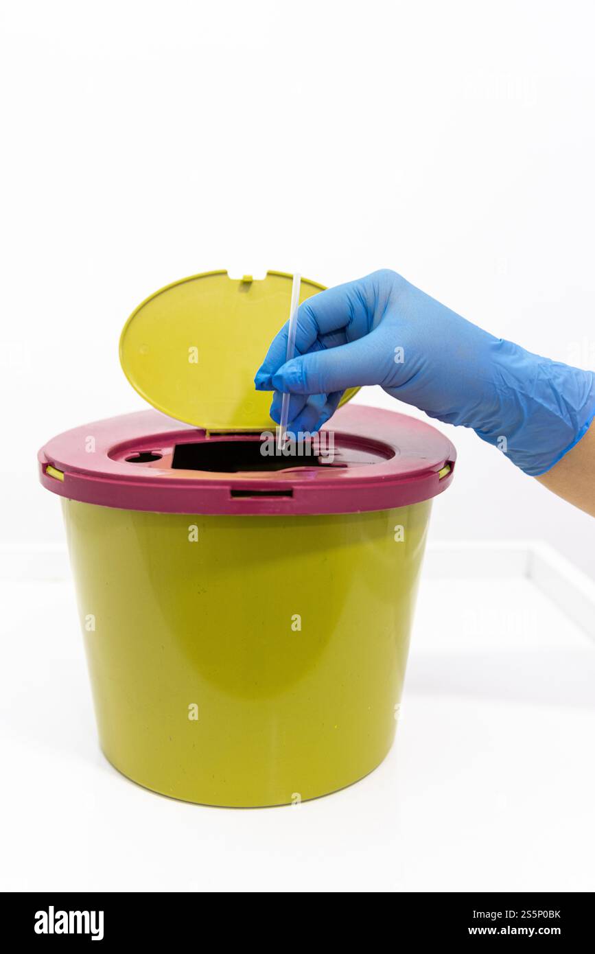 Medical garbage can. Container for hazardous waste in hospital. Throw ...