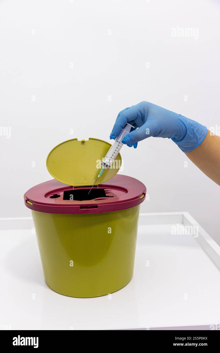Medical garbage can. Container for hazardous waste in hospital. Throw ...