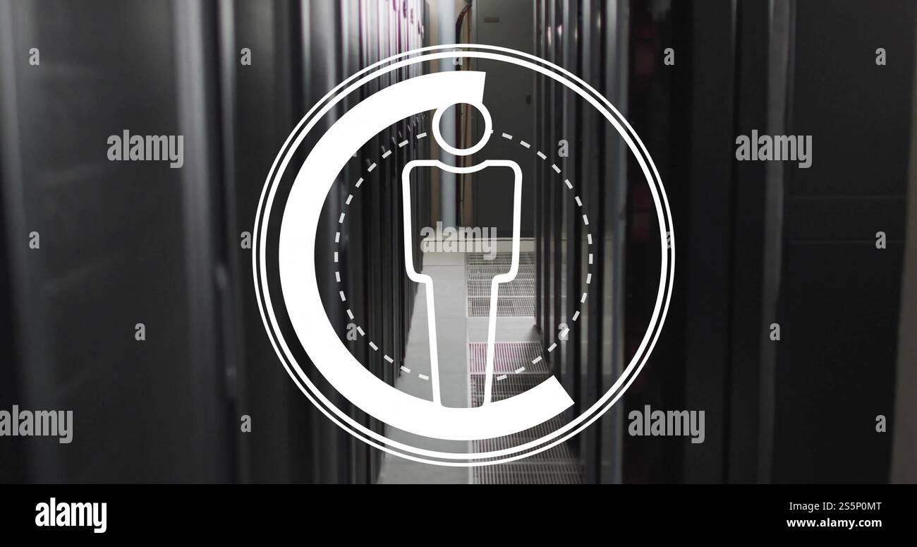 Person icon image over server racks in data center Stock Photo - Alamy
