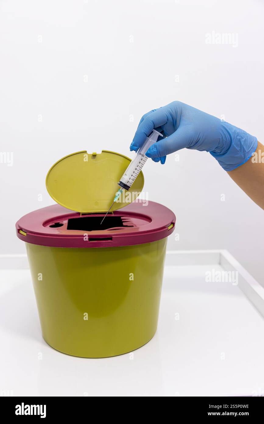 Medical garbage can. Container for hazardous waste in hospital. Throw ...