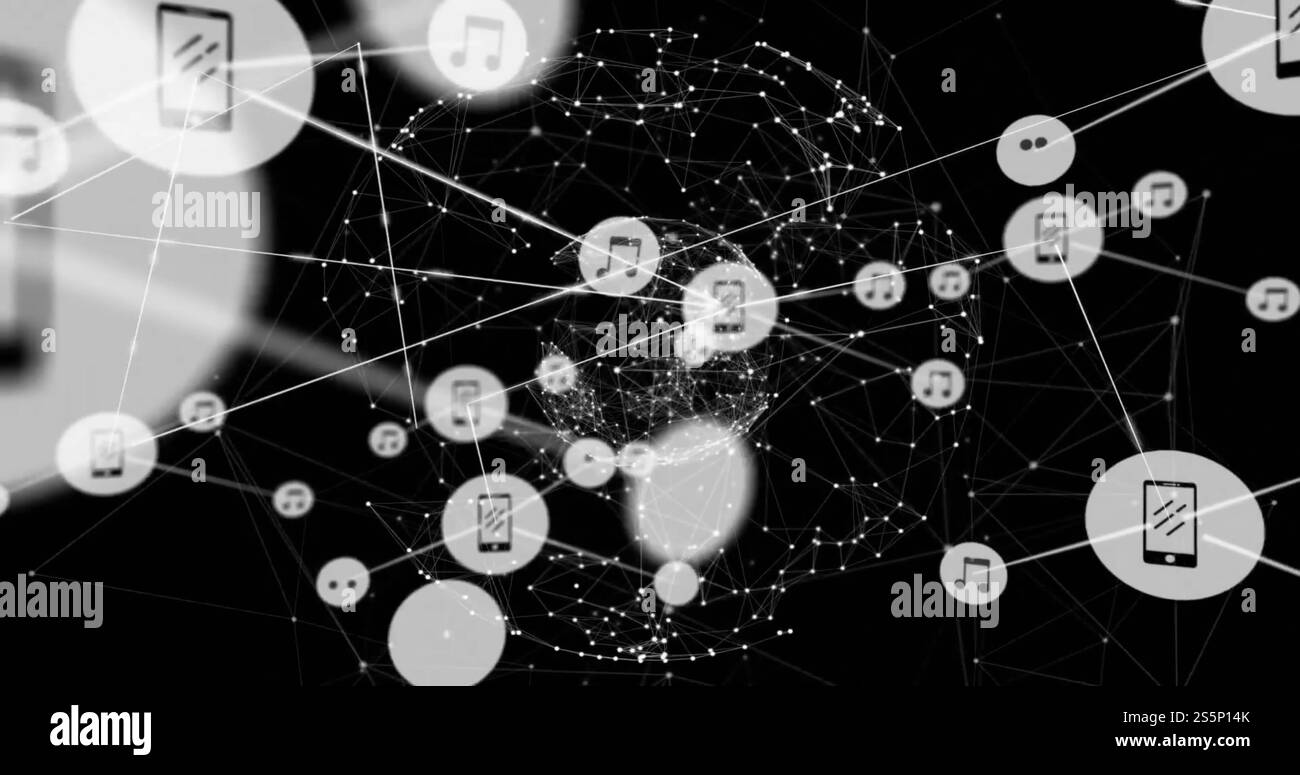 Image of network of connections with icons over globe Stock Photo - Alamy