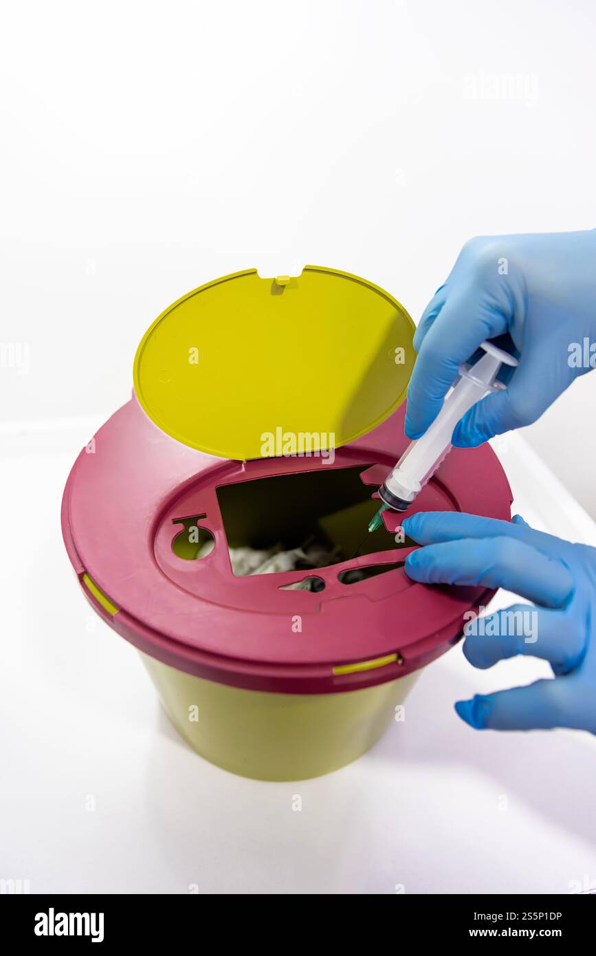 Medical garbage can. Container for hazardous waste in hospital. Throw ...