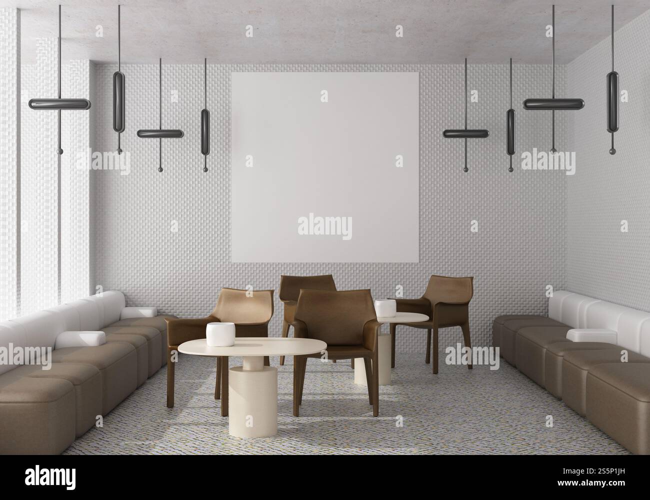 3D illustration, Mockup photo frame on the wall of lounge or living ...