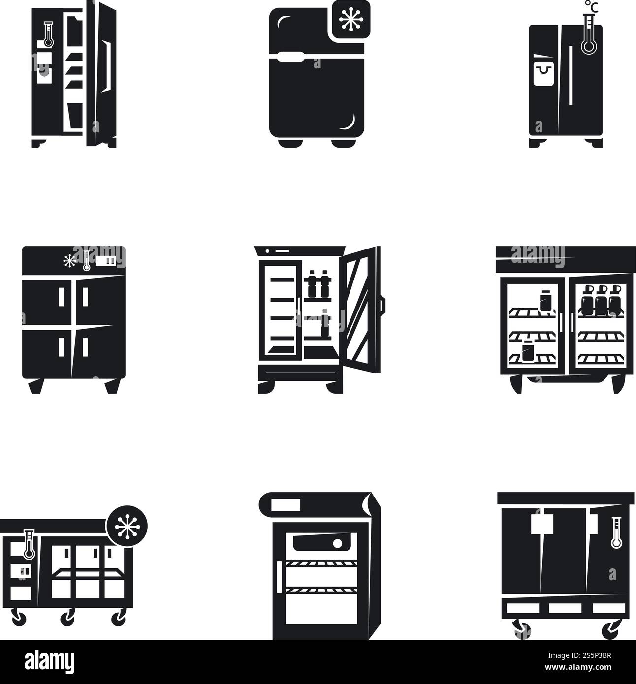 Commercial fridge icon set. Simple set of 9 commercial fridge vector ...