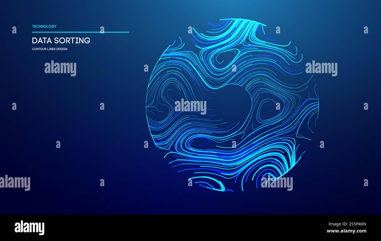 Abstract digital contour lines on a blue background representing data ...