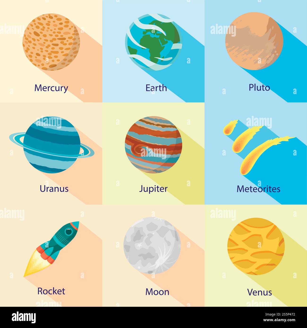 Space solar planet icon set. Flat set of 9 space solar planet vector icons for web design ...