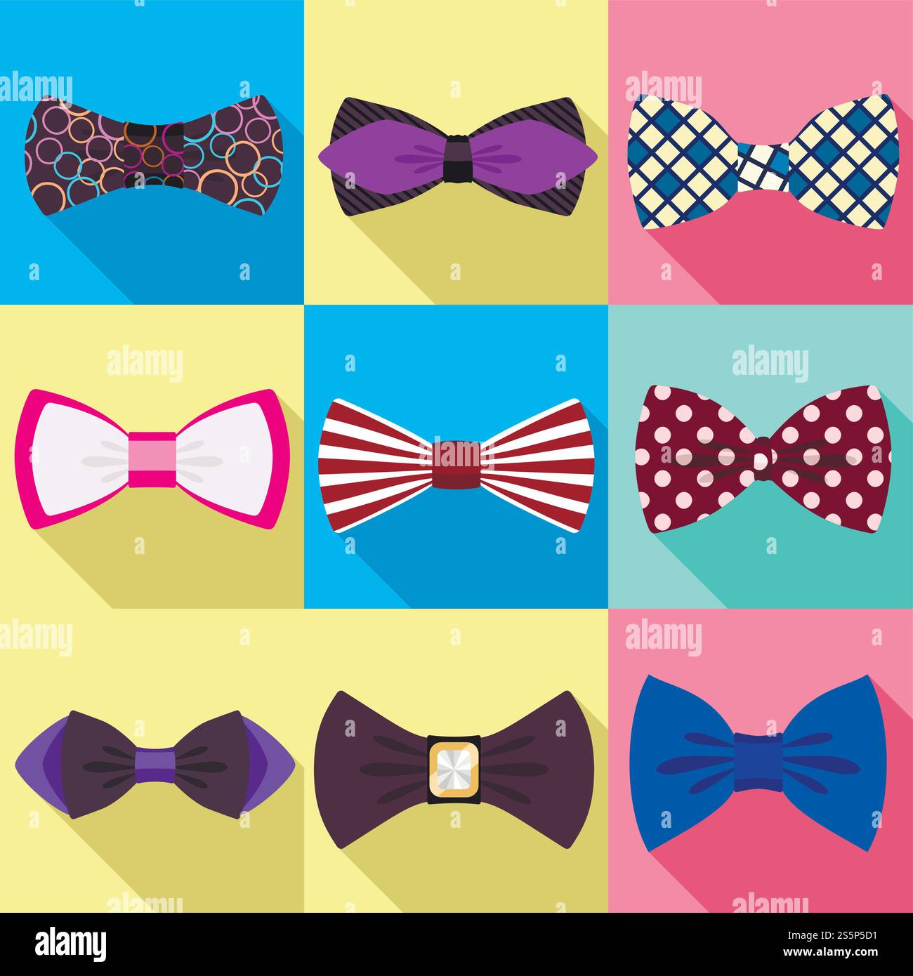 Texture bow tie icon set. Flat set of 9 texture bow tie vector icons ...