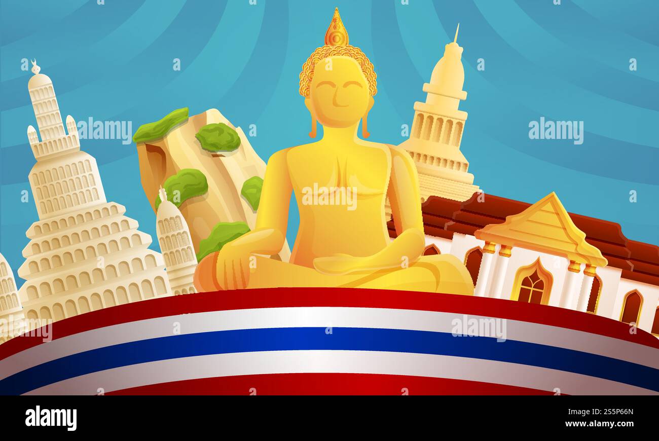 Thailand travel concept banner. Cartoon illustration of thailand travel ...