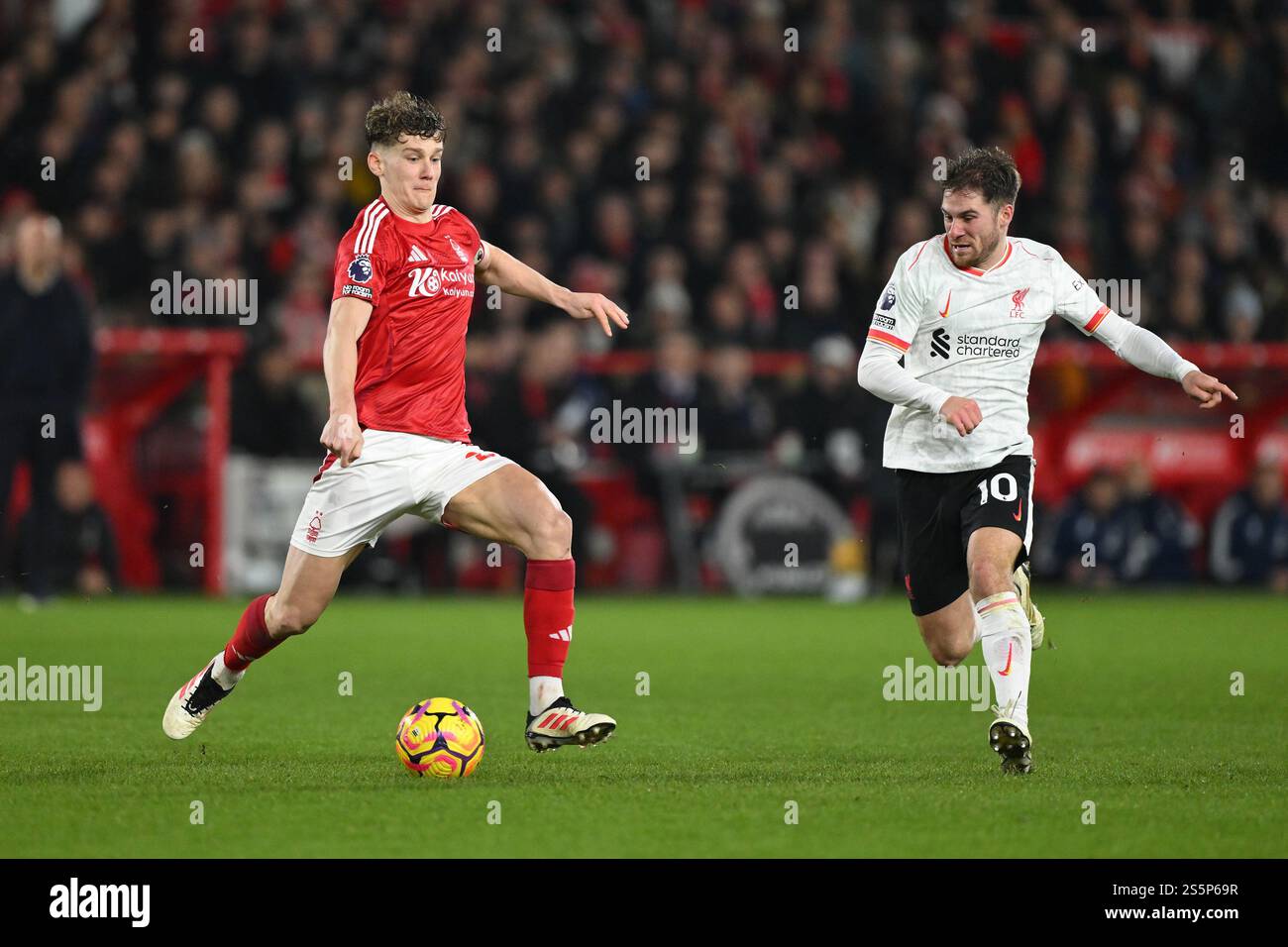 Ryan Yates of Nottingham Forest under pressure from Alexis Mac Allister ...
