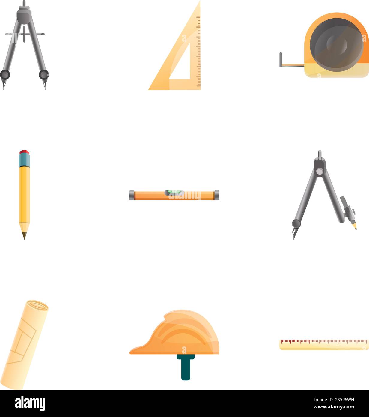 Architect icon set. Cartoon set of 9 architect vector icons for web ...
