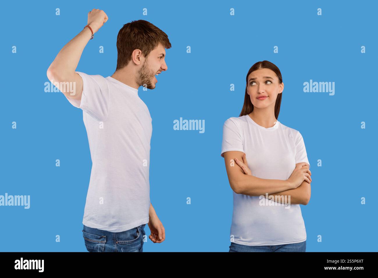 Young man arguing with his girlfriend who ignoring him Stock Photo - Alamy