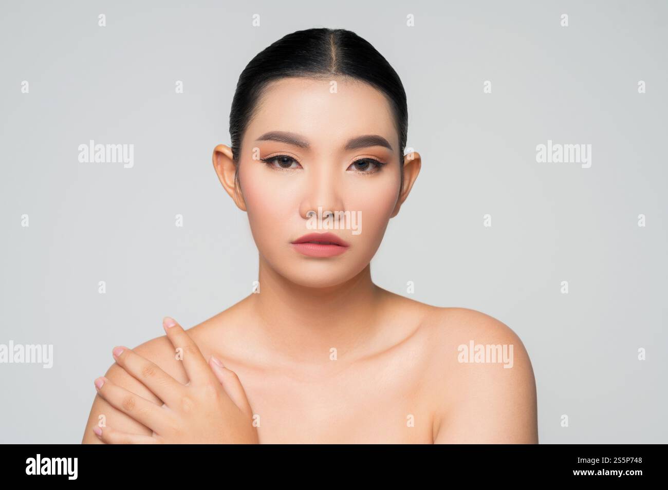 Portrait of Beautiful Asian woman skin care healthy hair and skin close ...