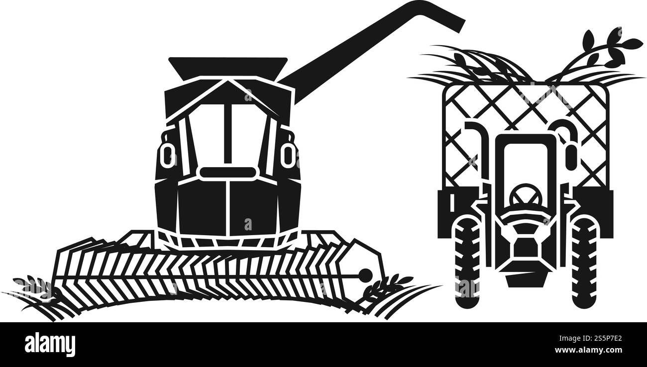 Combine harvester fill tractor icon. Simple illustration of combine ...
