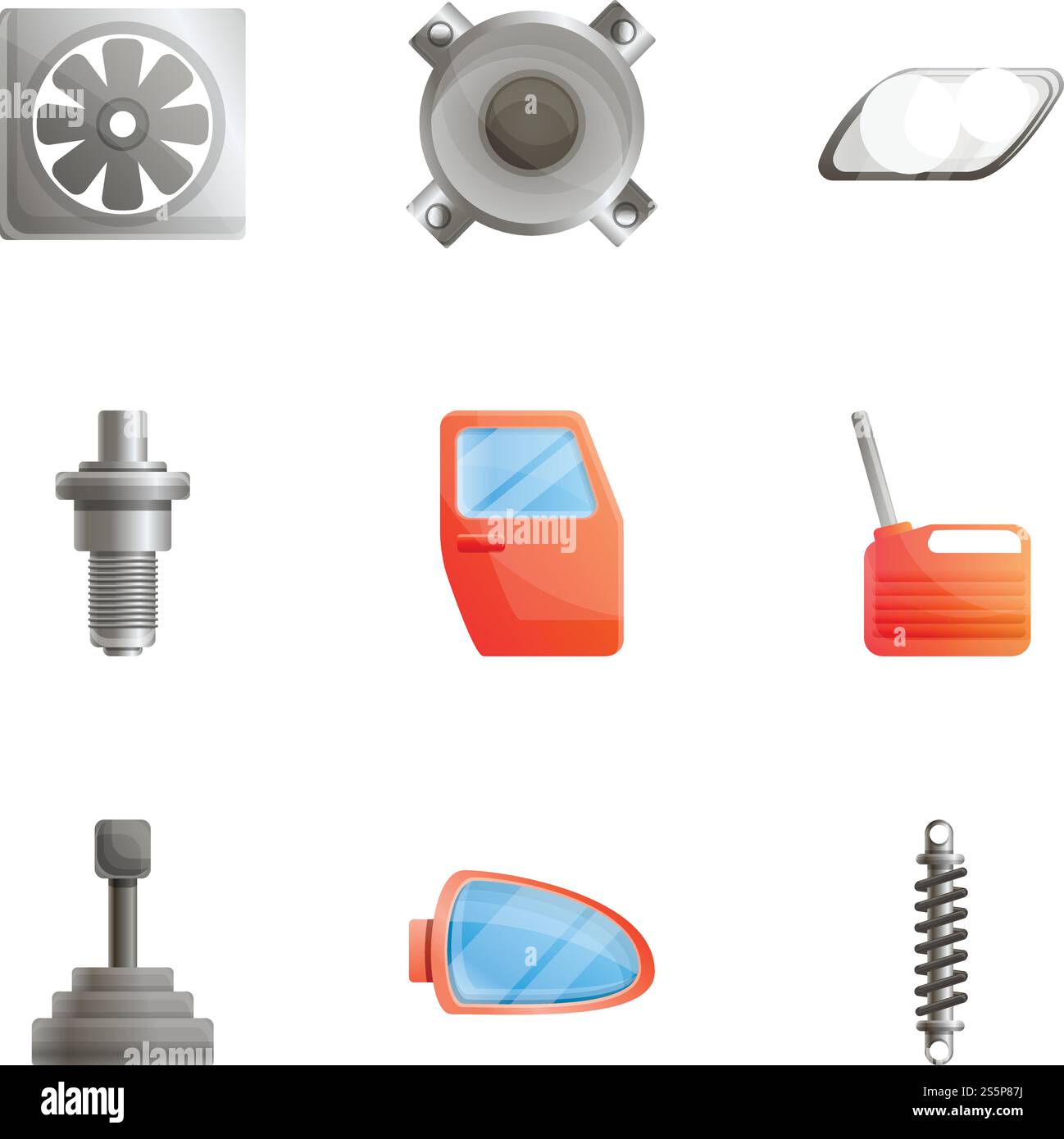 Car body parts icon set. Cartoon set of 9 car body parts vector icons ...