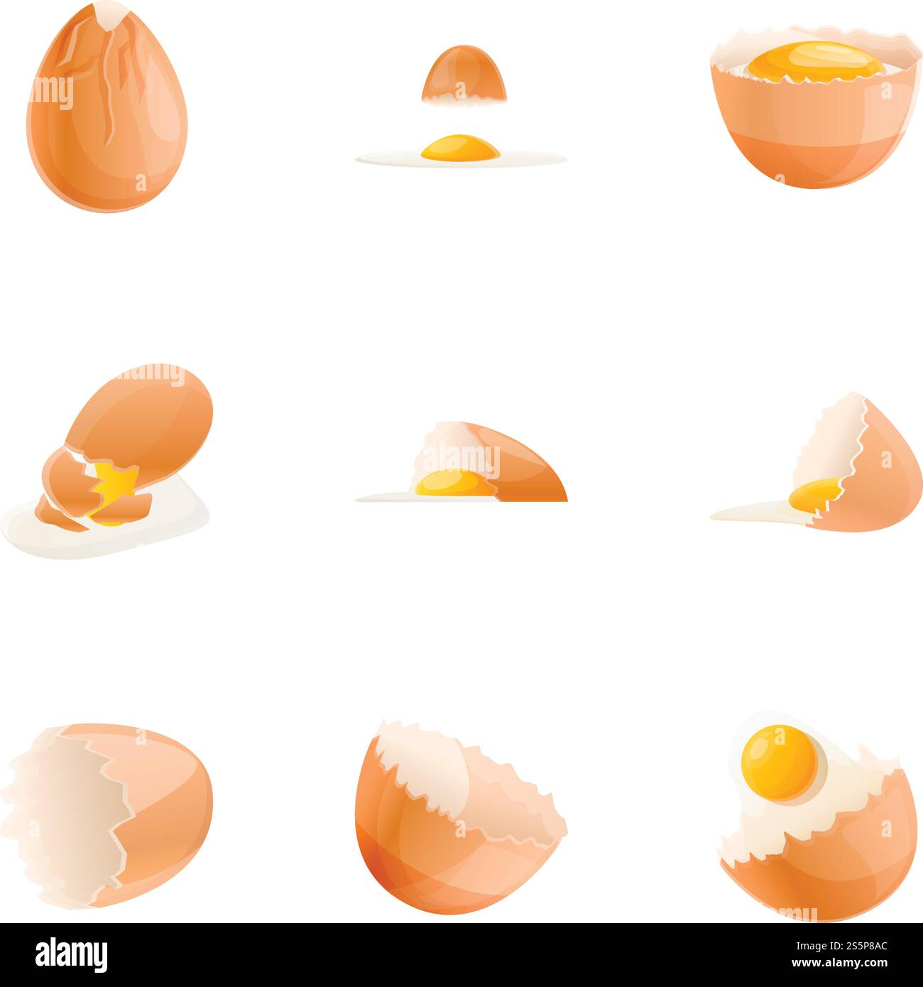 Yolk eggshell icon set. Cartoon set of 9 yolk eggshell vector icons for ...