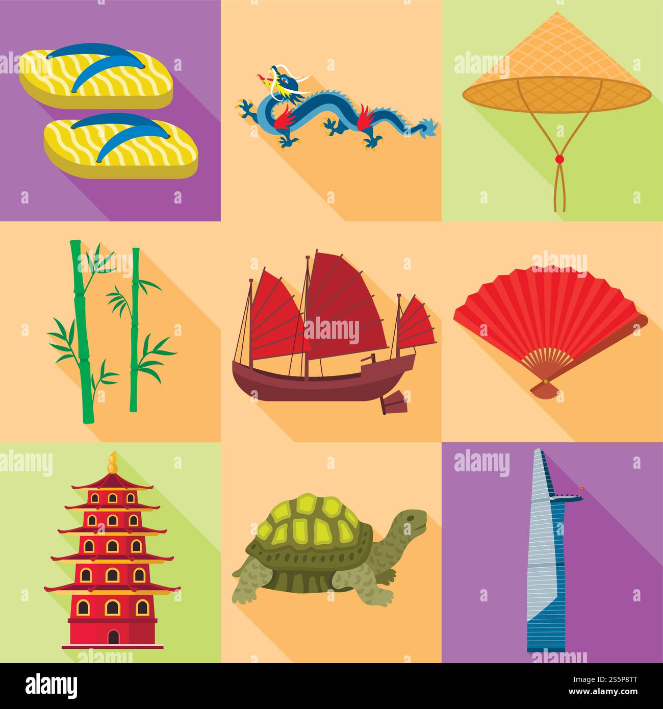 Vietnam travel icon set. Flat set of 9 Vietnam travel vector icons for ...