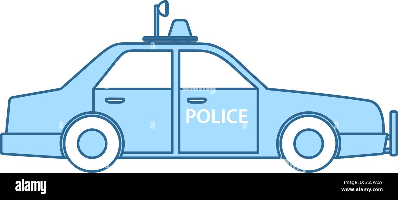 Police Car Icon. Thin Line With Blue Fill Design. Vector Illustration ...