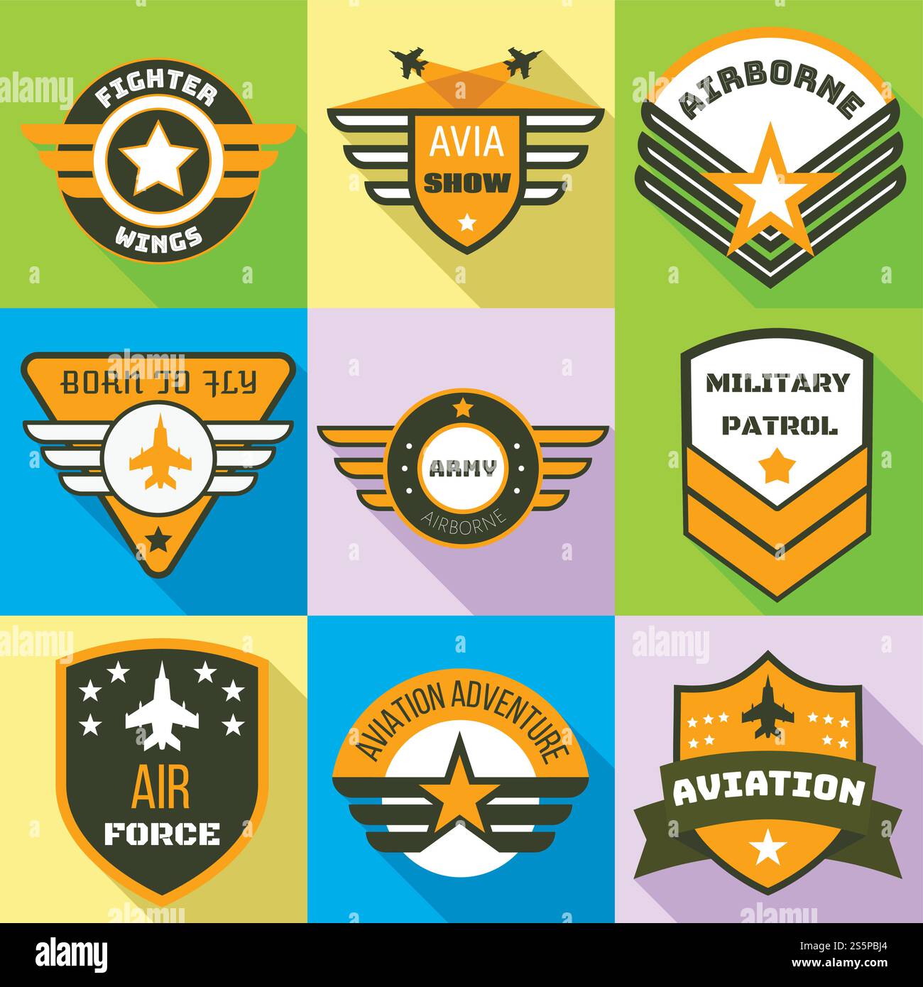 Army logo set. Flat set of 9 army vector logo for web design isolated on white background. Army ...