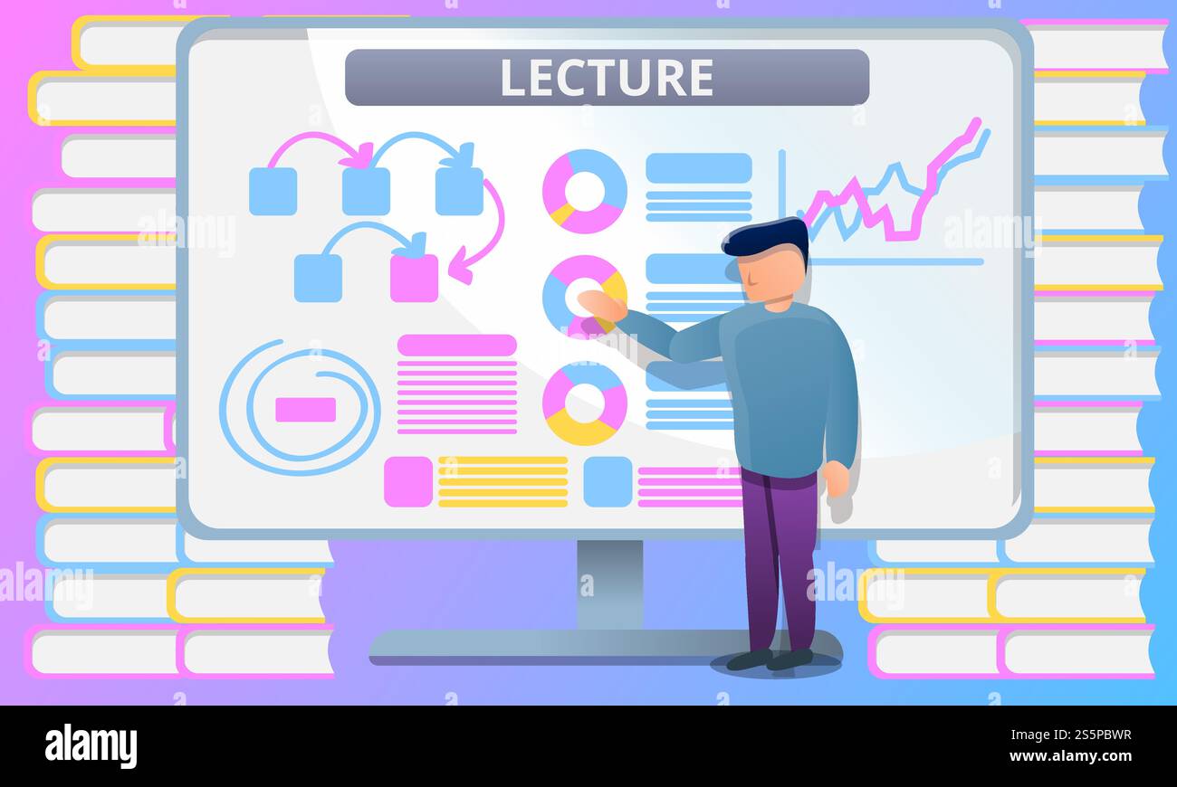 Lecture university lesson concept banner. Cartoon illustration of ...